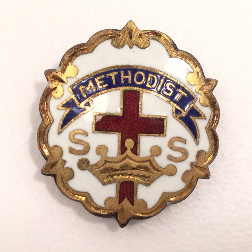 Vintage Methodist Sunday School Pin Cross & Crown - Gem